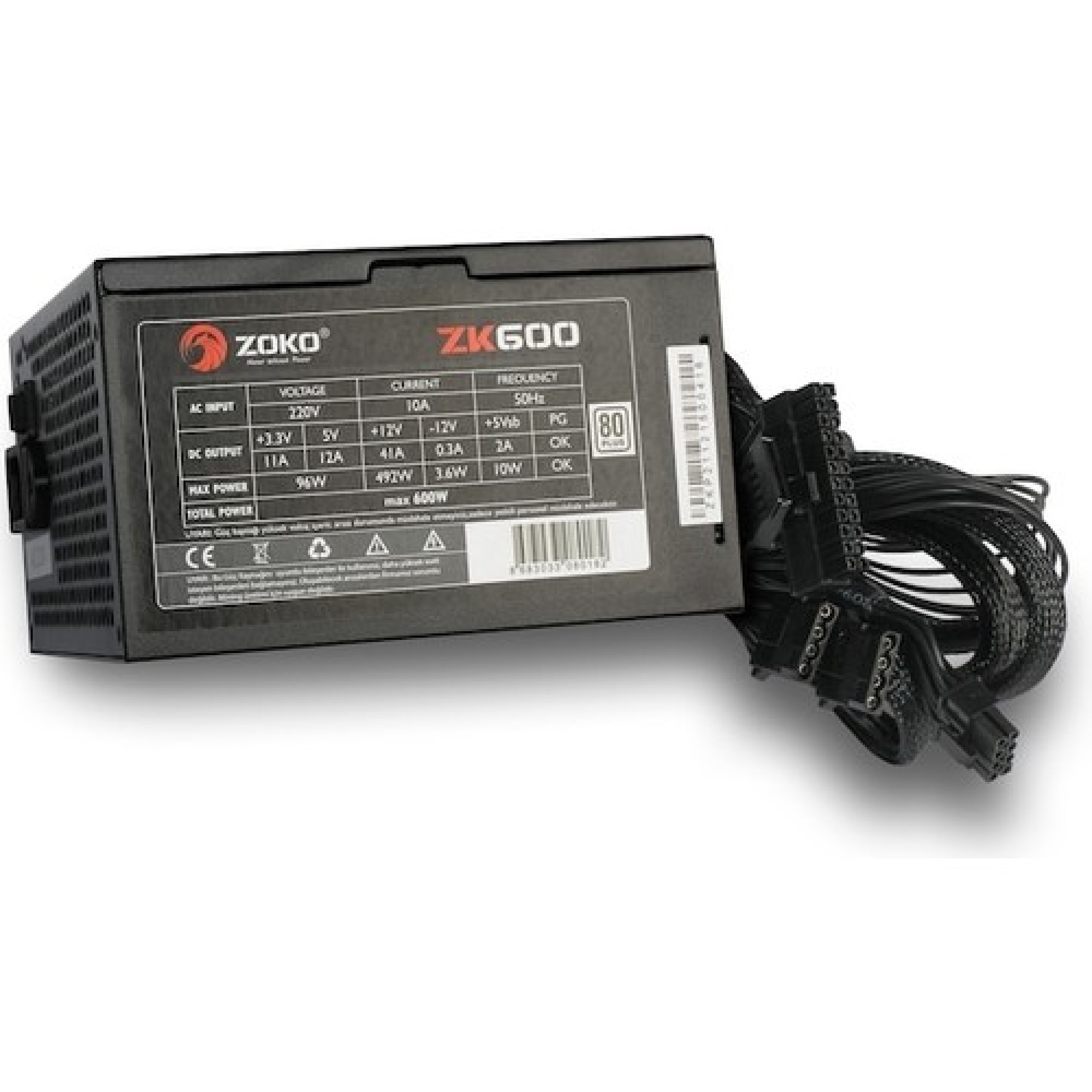 Zoko ZK600 600W 80+ 12 CM Fanlı Güç Kaynağı